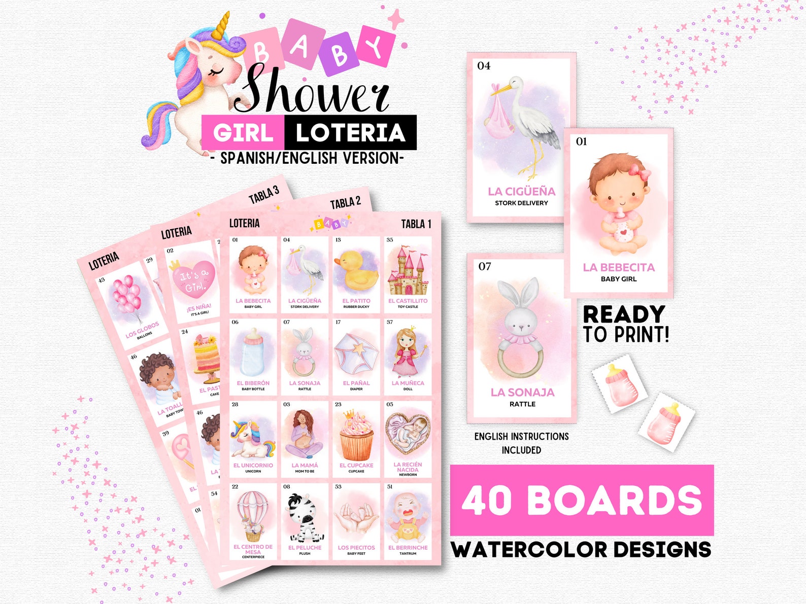 Girl Baby Shower Loteria, Girl Loteria Baby Shower Niña, 40 Unique ...