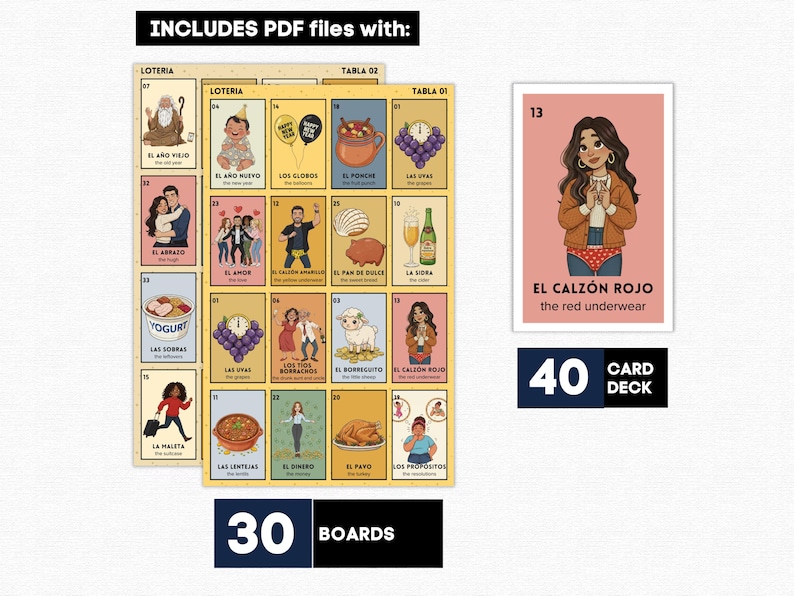 New Year Latino Loteria, 30 Printable Boards, Multicultural Bilingual ...