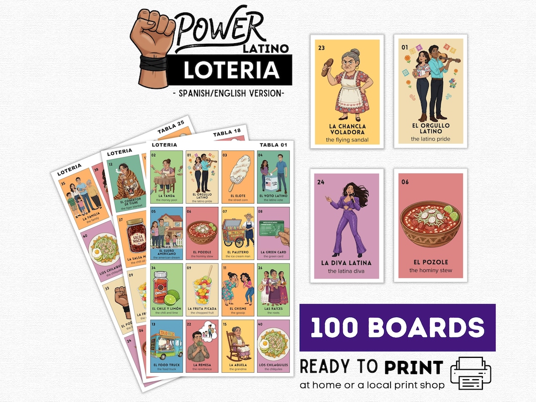 Bilingual Latino Heritage Loteria, Hispanic Culture Bingo Game ...