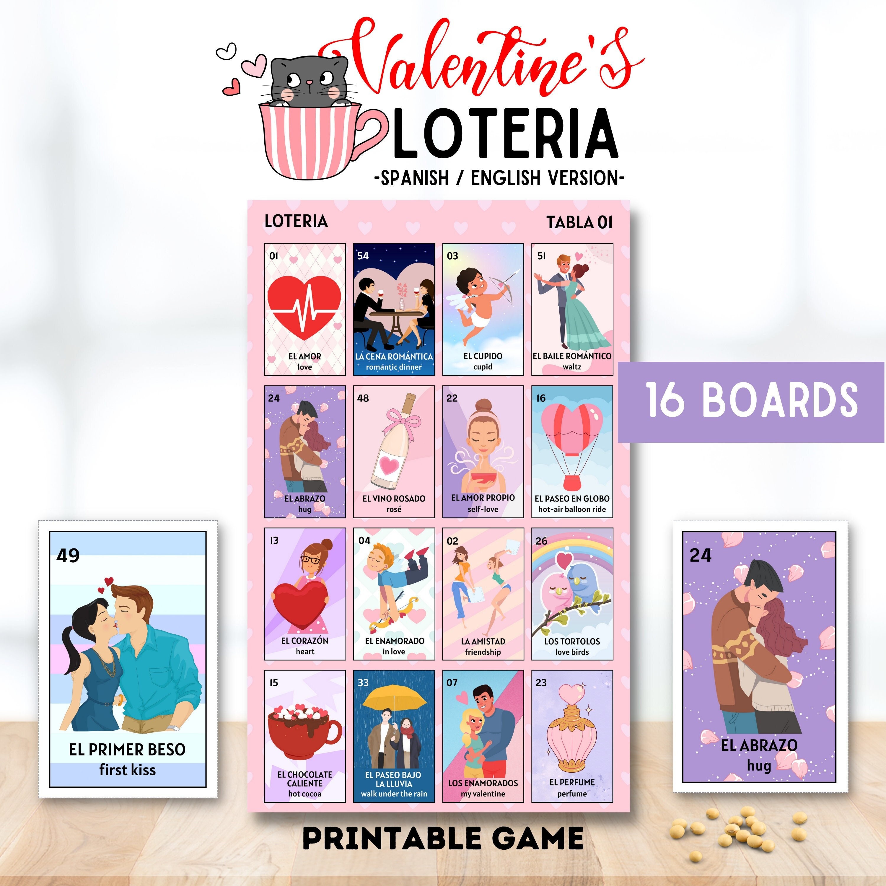 Valentine's Loteria Party Game Love Theme Mexican Loteria Amor Y ...