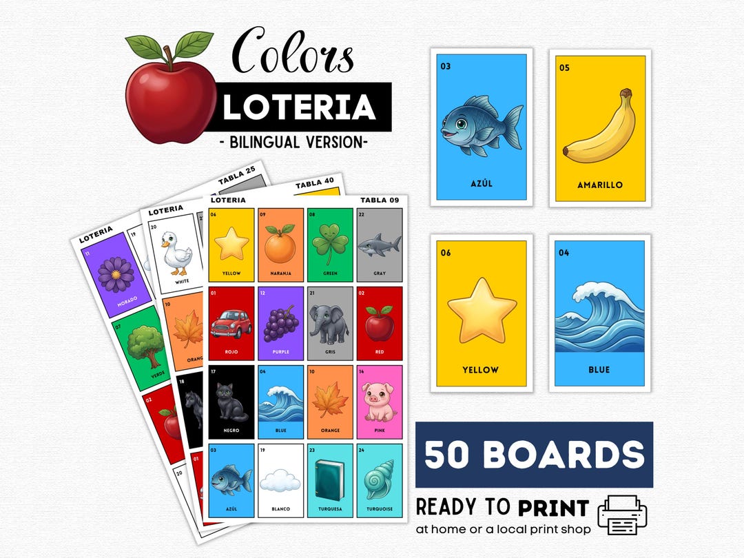Colors Loteria Game, Spanish English Bilingual, Kids Educational ...