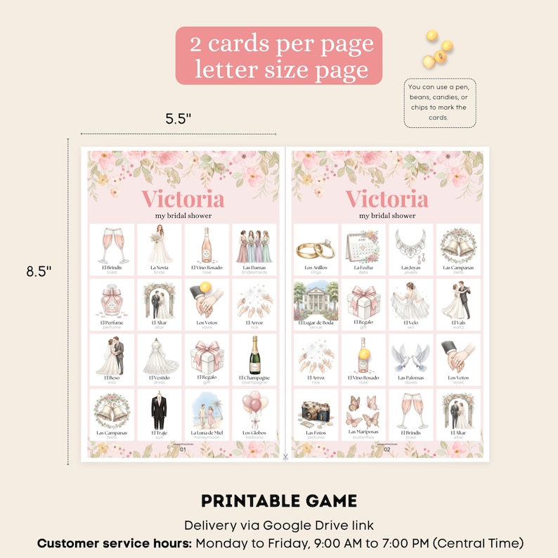 Personalized Bridal Shower Loteria, Custom Bachelorette Party Pink ...