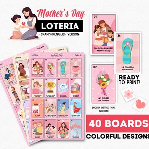 Mother's Day Loteria, Loteria Dia De Las Madres, 40 Boards, 48 Calling ...