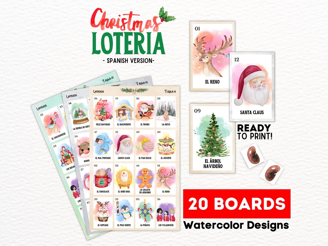 Loteria Navideña, Christmas Loteria Christmas Bingo 20 Tableros, 20 ...