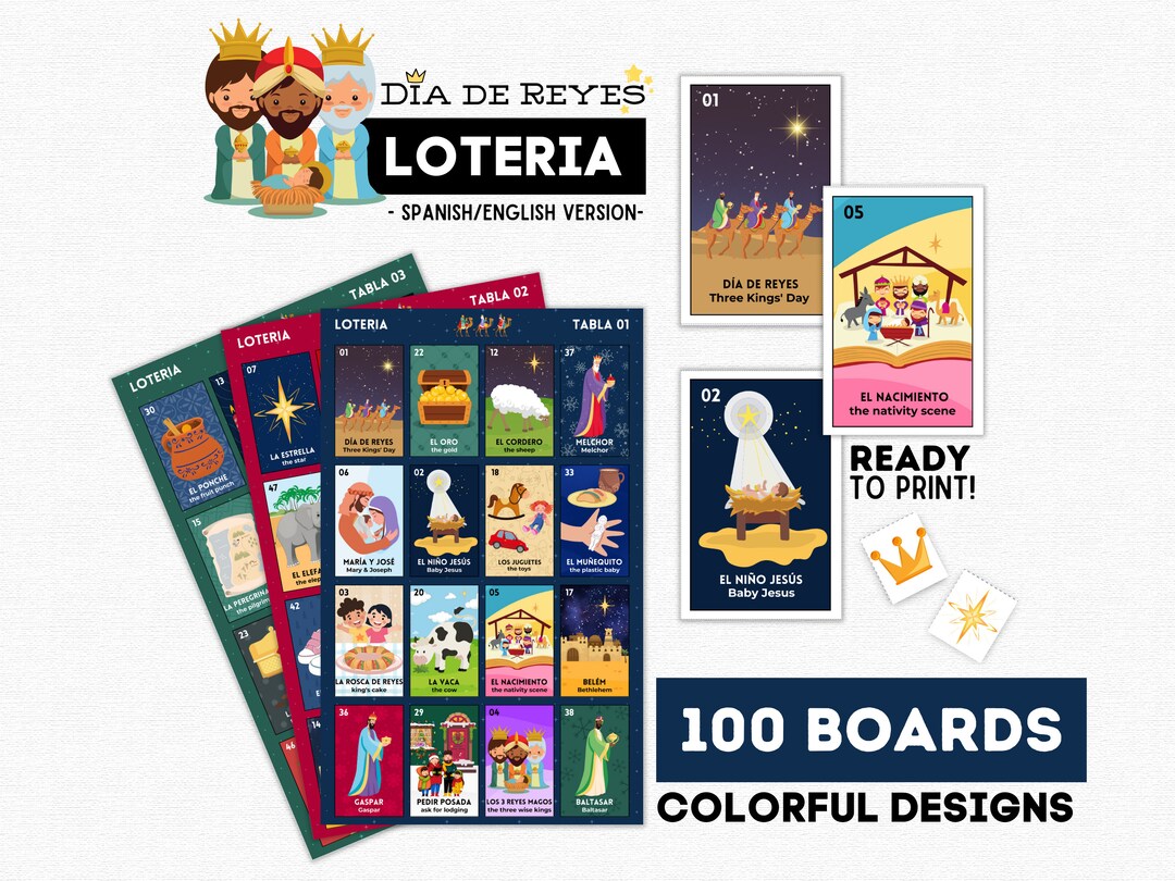Dia De Reyes Loteria, the Three Kings Bingo Set, 100 Boards, Christmas ...