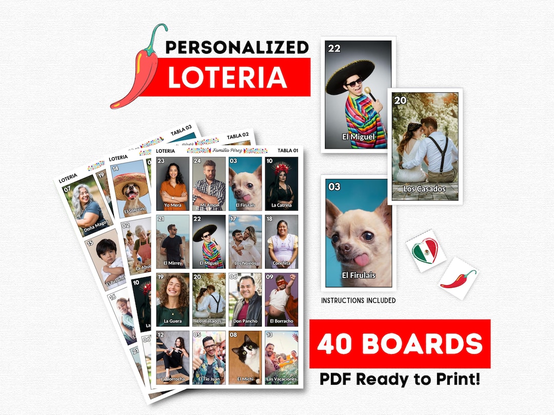 Personalized Loteria, Loteria Personalizada, Custom Made Bingo, 40 ...