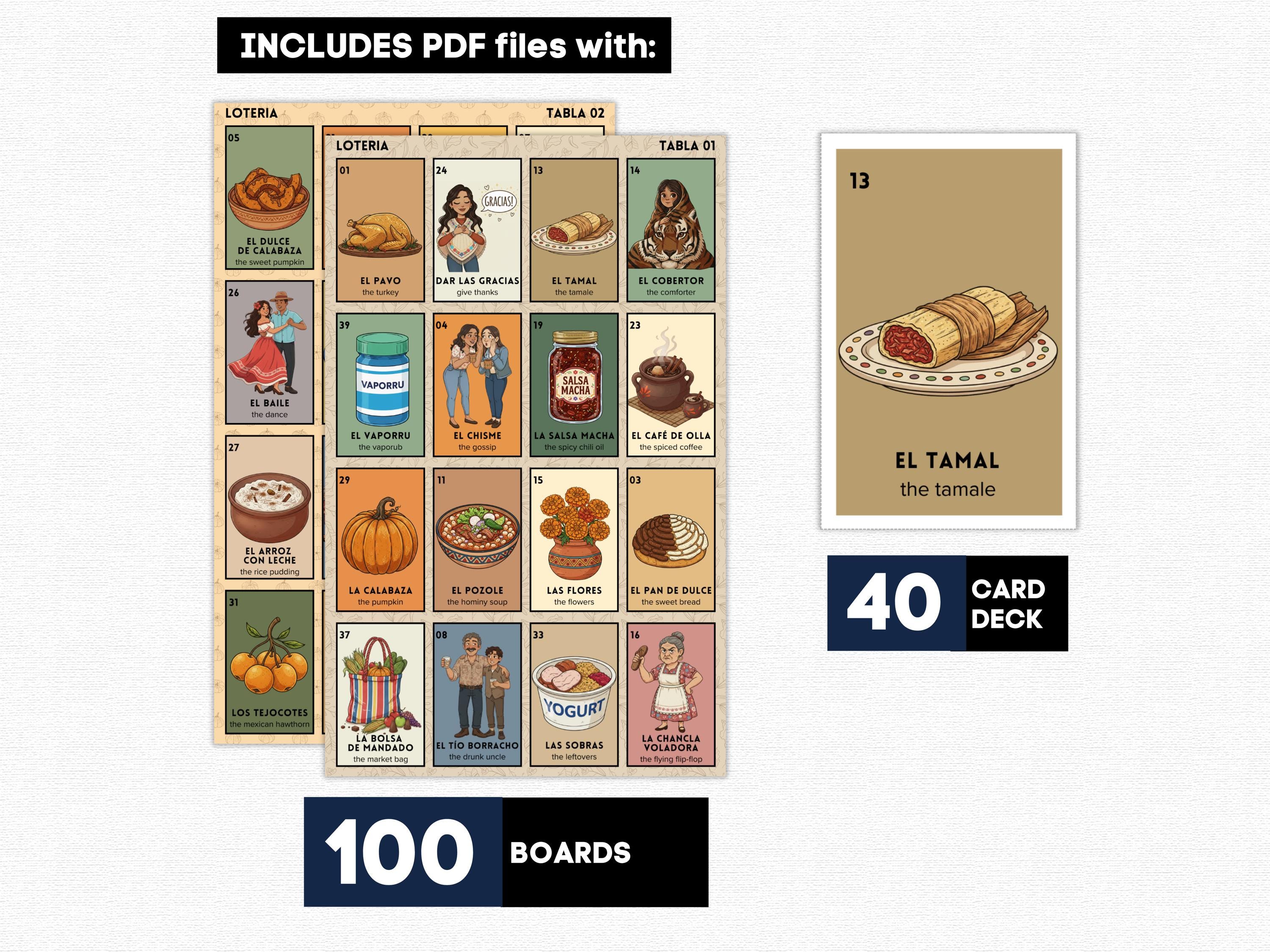 Thanksgiving Latino Loteria, 100 Printable Boards, Multicultural ...