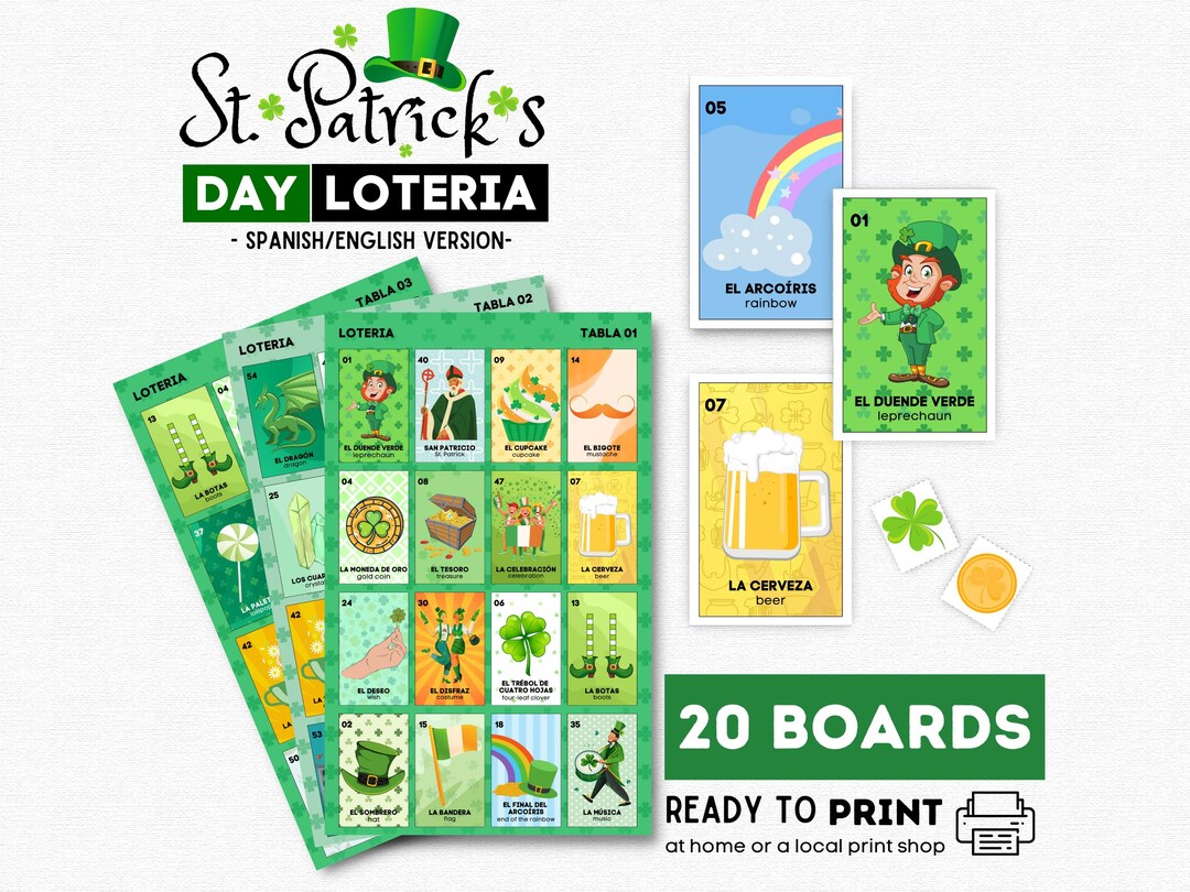 St Patrick's Day Loteria, 20 Printable Boards, Loteria De San Patricio ...