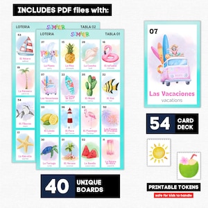 Summer Loteria, Loteria De Verano, 40 Boards, 54 Cards, Pool Party ...