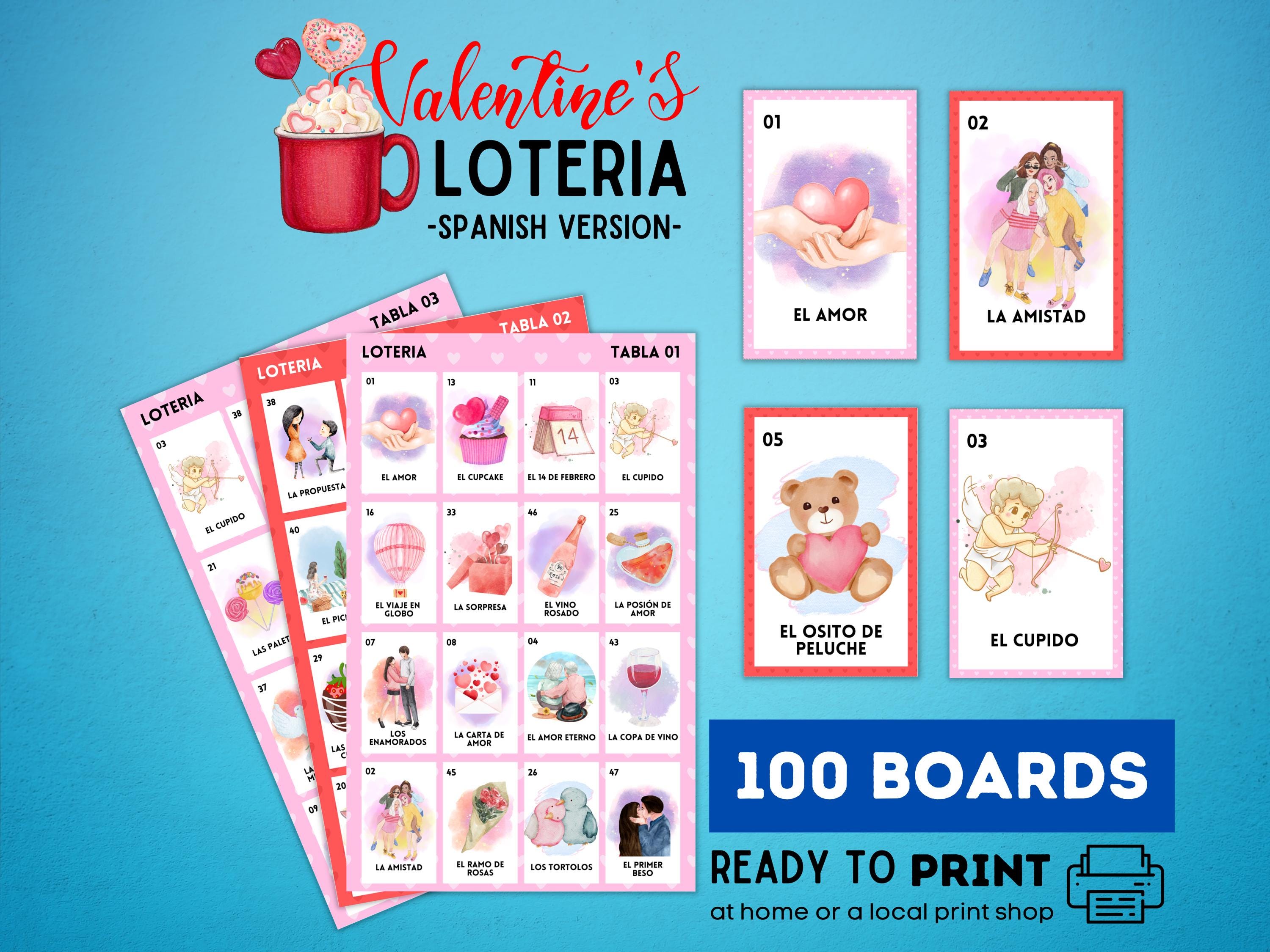Lotería de San Valentín, 100 tableros imprimibles, juego de bingo del ...