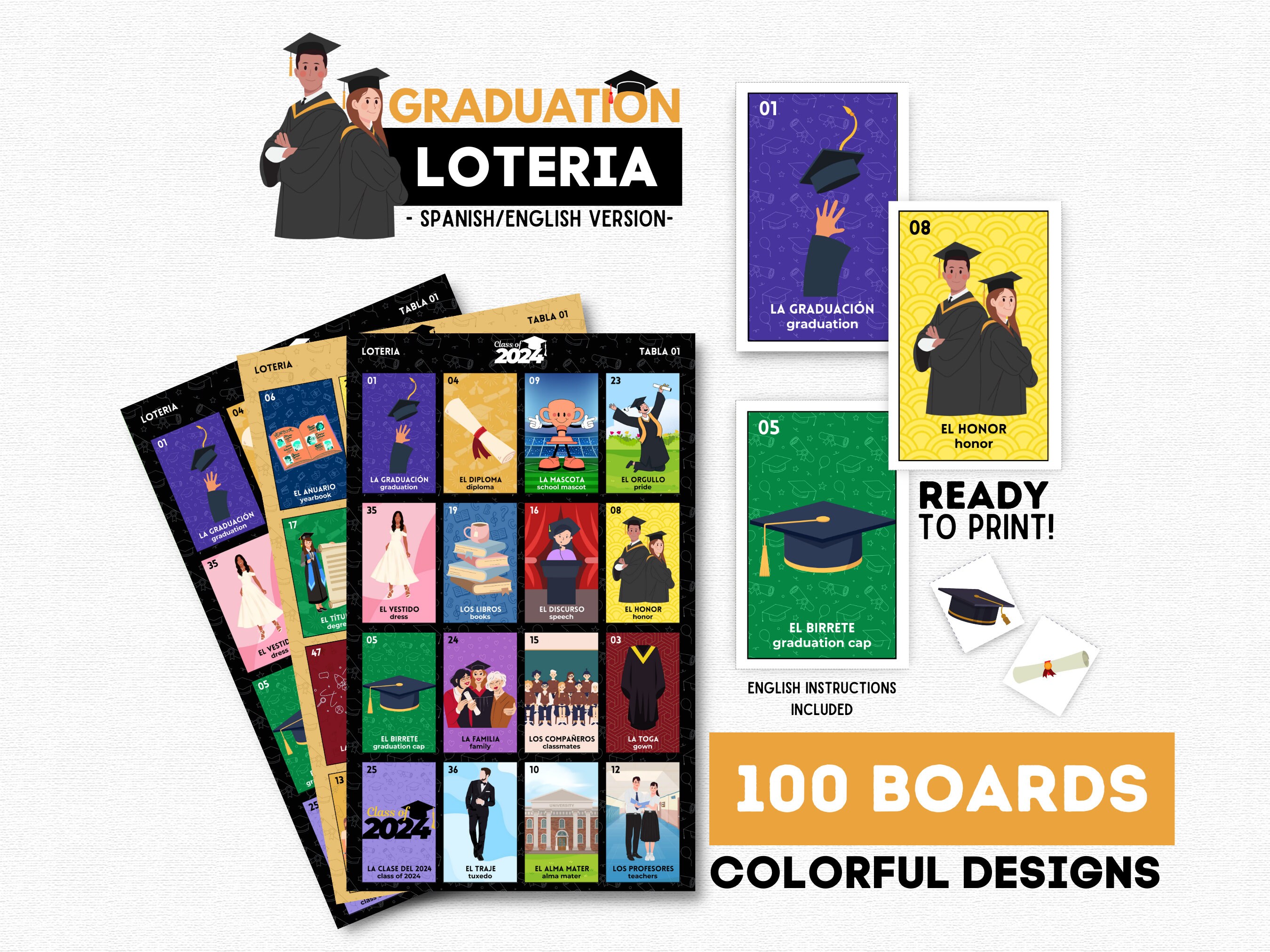 Graduation Loteria, Loteria De Graduación, 100 Boards, for High School ...