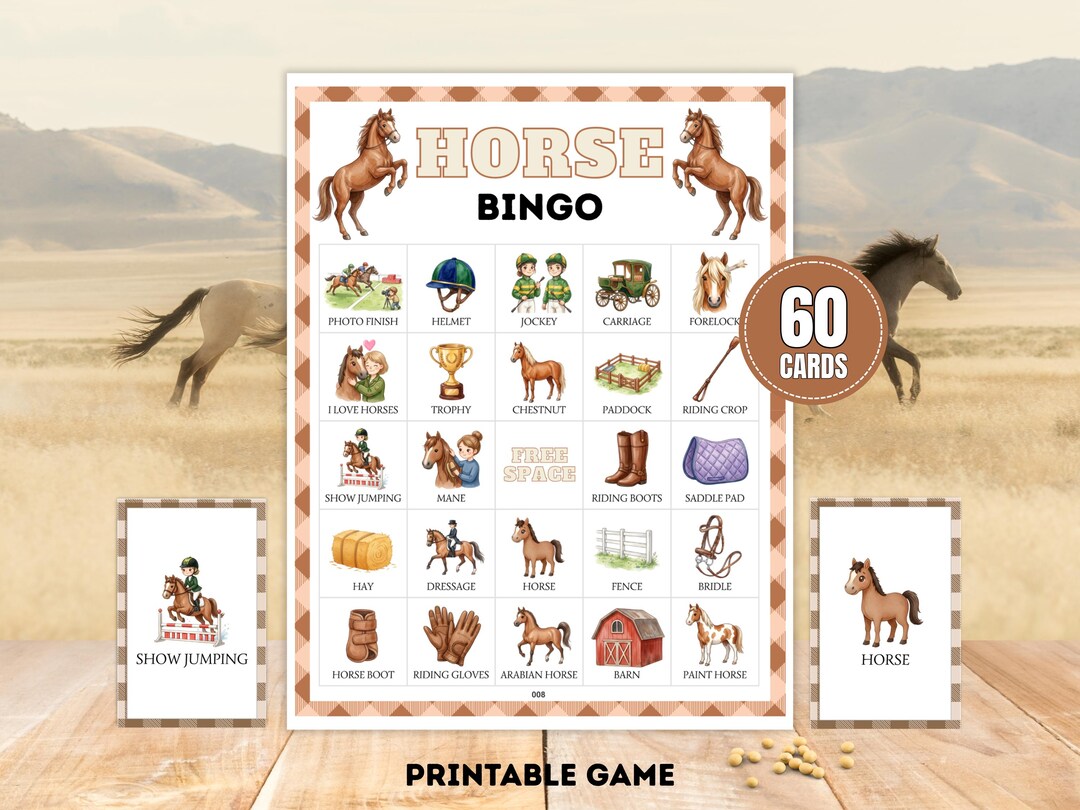 Horse Bingo • 60 Printable Cards • Kentucky Derby Game • Horse Party ...