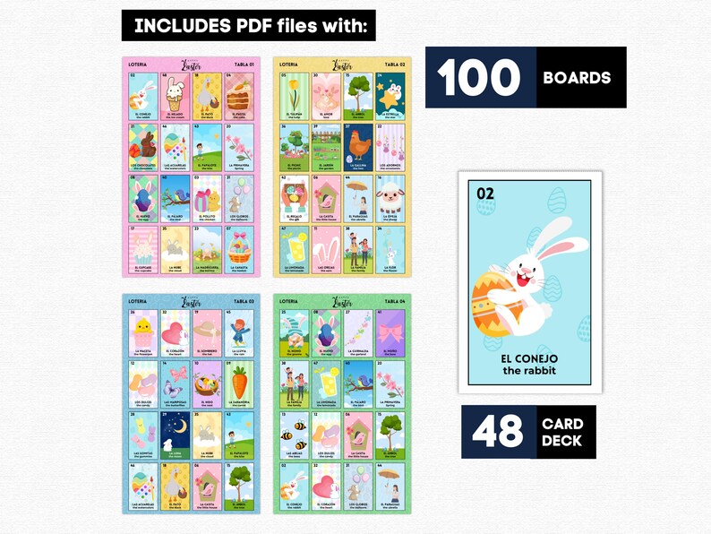 Easter Loteria Printable Game, Bilingual Bingo, Kids Party Family ...