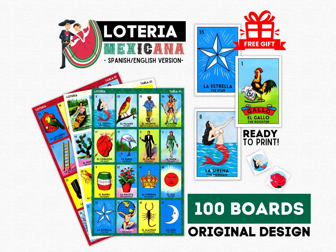Juego de Lotería Mexicana Imprimible, 100 CARTAS PDF, Edición Clásica ...
