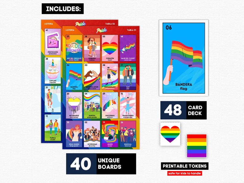 Pride Month Loteria, 40 Boards, LGBTQ+ Rainbow Bingo Game (digital ...