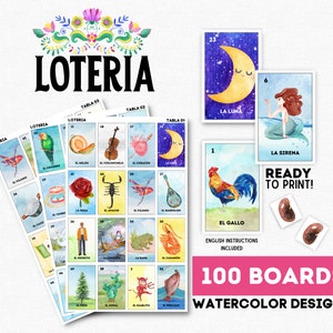 Lotería Mexicana de Acuarela, Juego de Bingo de Fiesta Temática ...