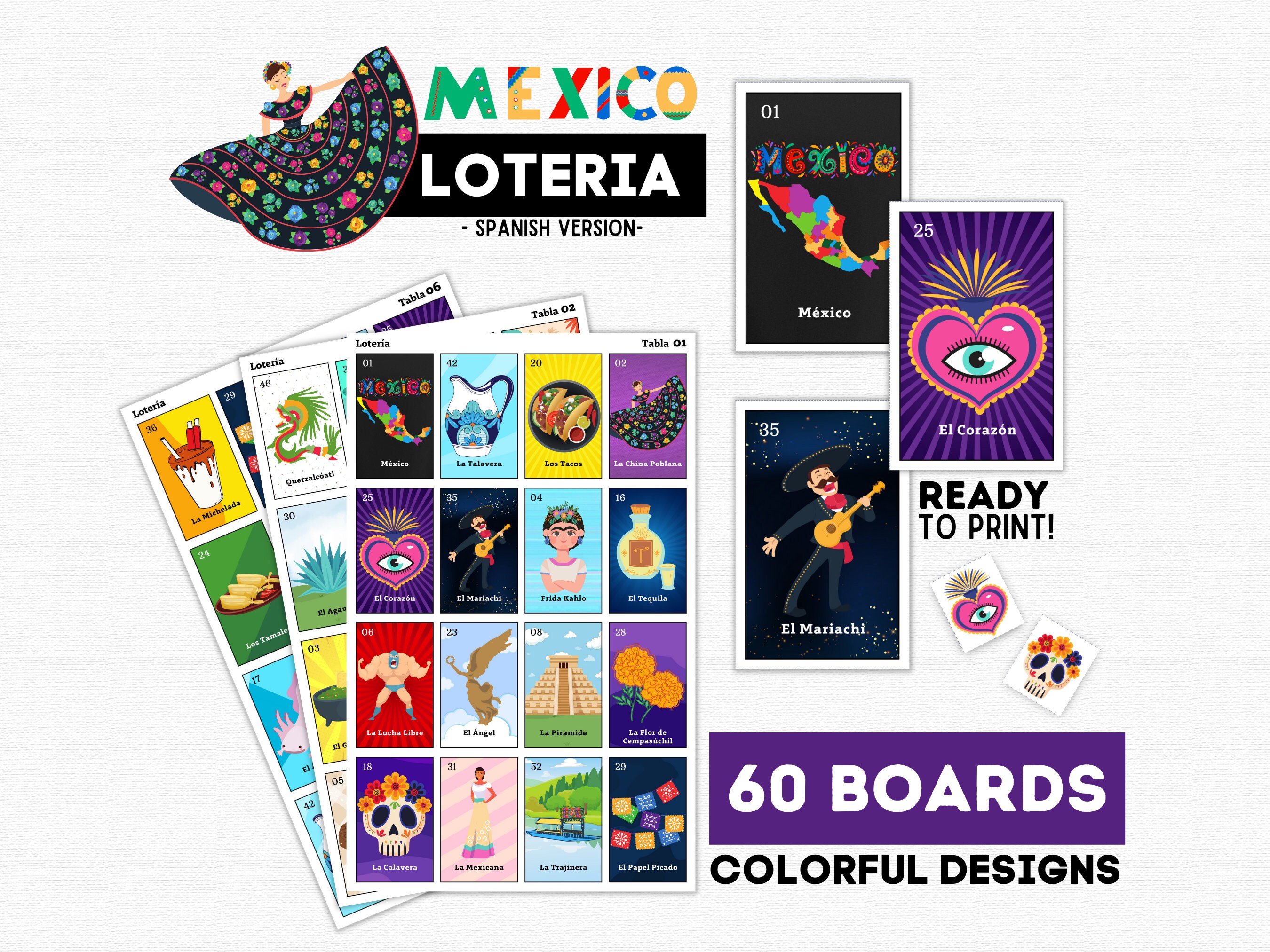 Mexican Loteria Loteria Mexicana 60 Boards 54 Calling - Etsy