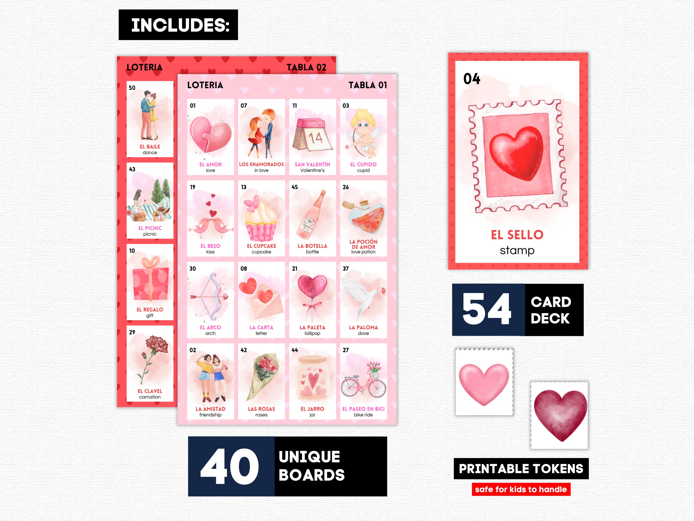Valentine's Loteria Party Game Love Theme Mexican Loteria Amor Y ...