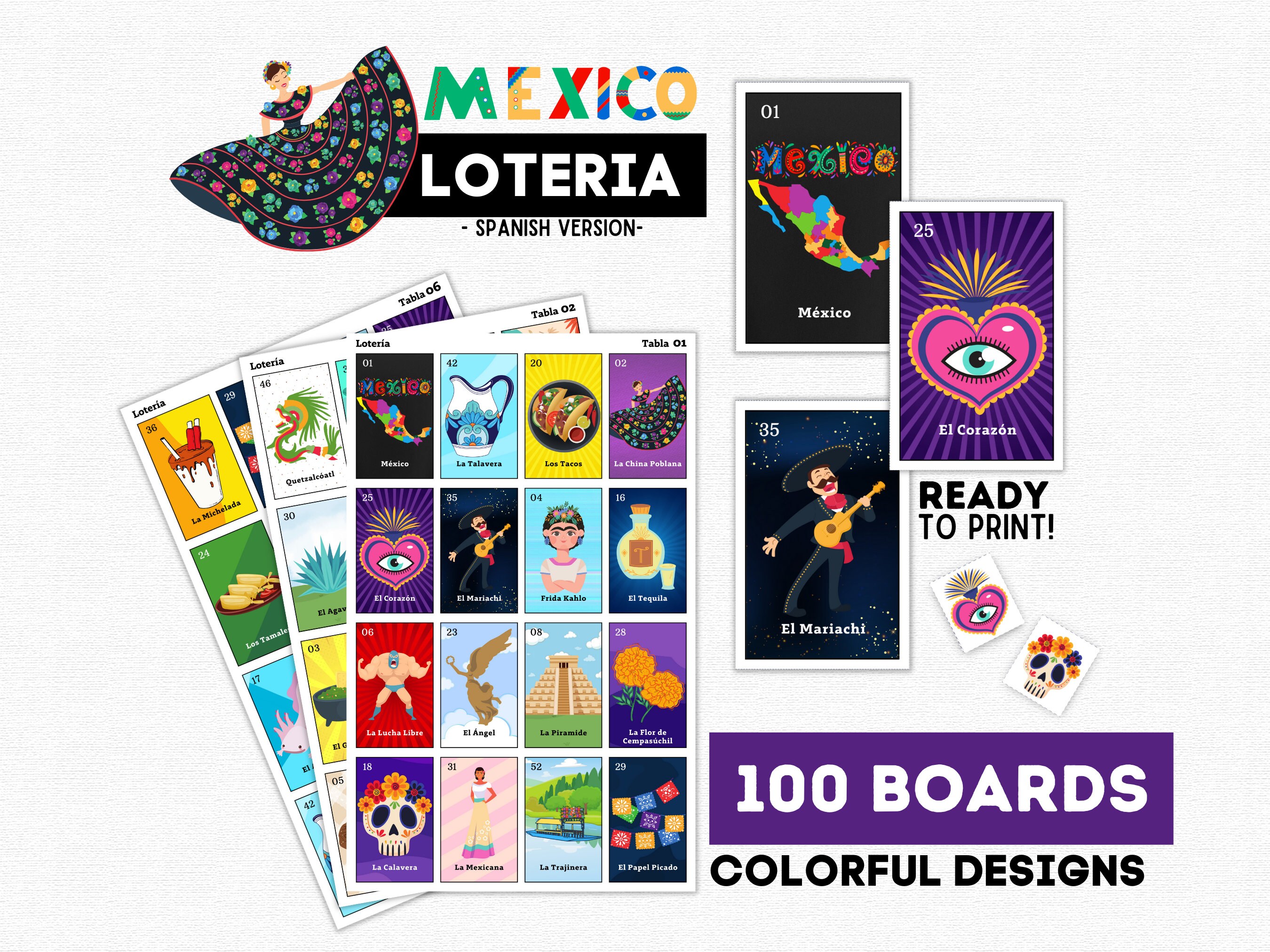Mexican Loteria, Loteria Mexicana, 100 Boards, 54 Calling Cards, Viva ...