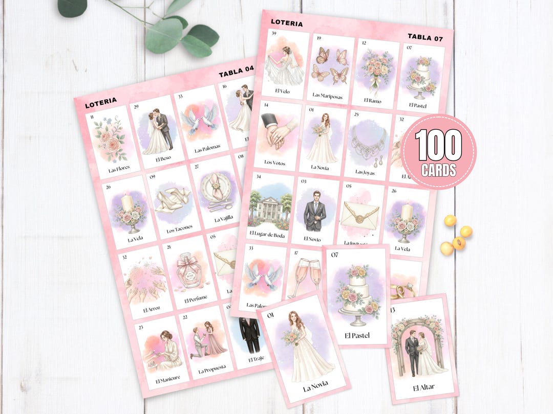 Spanish Bridal Shower Loteria Game • 100 Printable Cards • Bachelorette ...