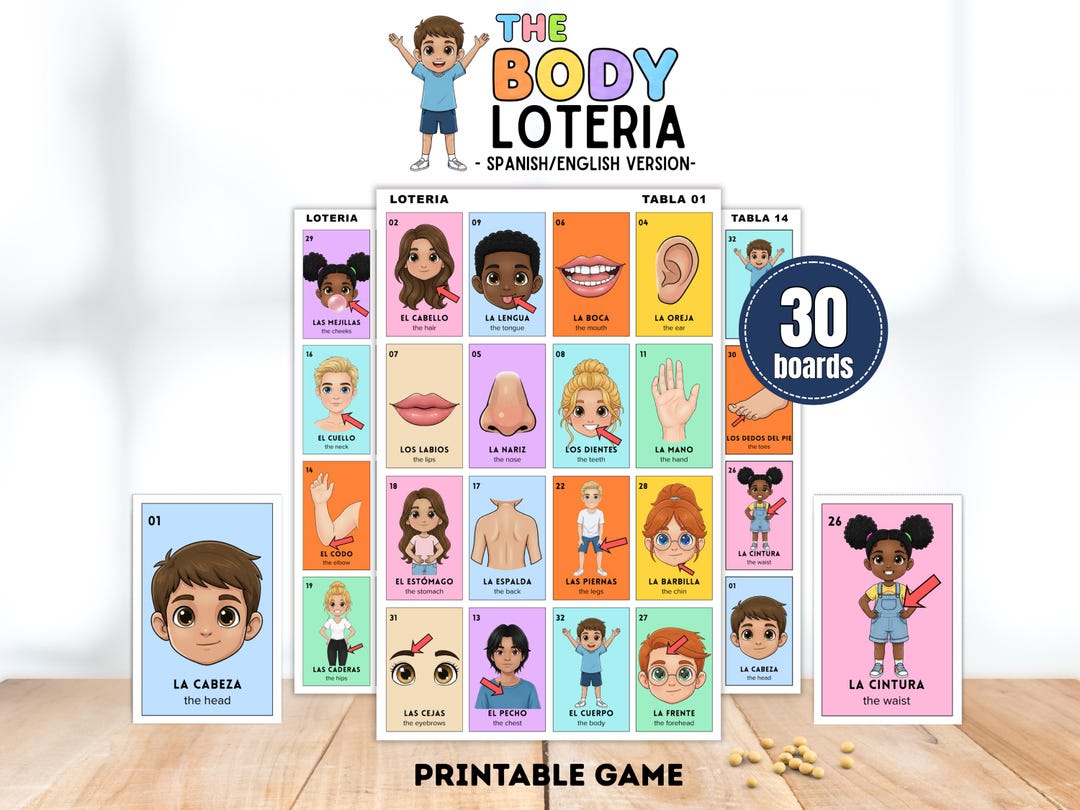 Kids Body Parts Loteria Game, Learning Body Bingo Activity, 30 ...