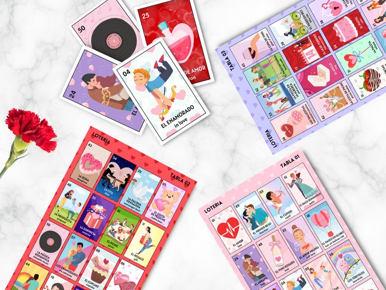 Lotería de San Valentín, 60 tableros imprimibles, Bingo de San Valentín ...