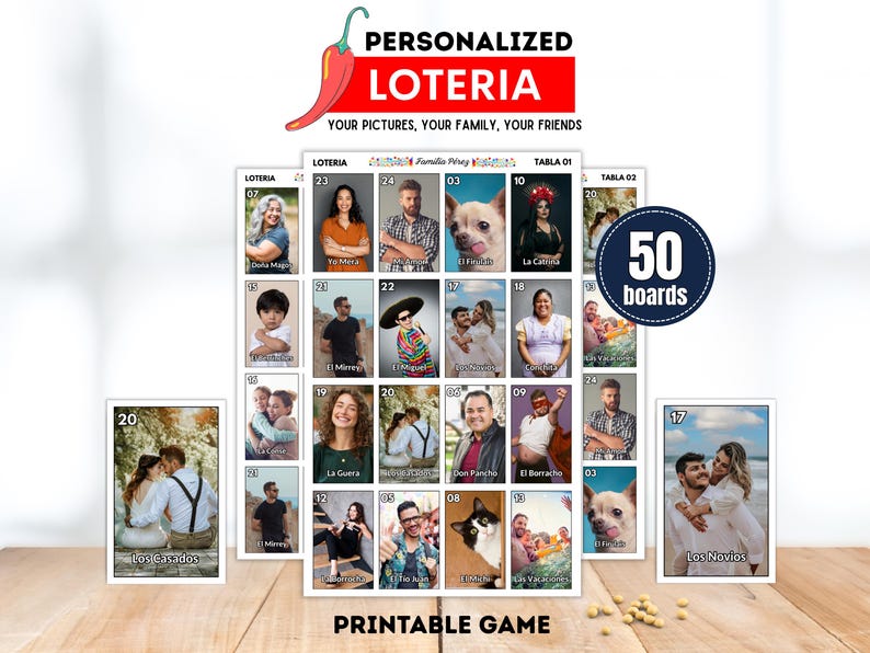 Personalized Loteria Game, Custom Bingo Boards, Any Event, 50 Printable ...