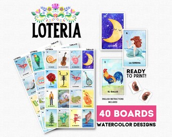 Lotería Mexicana de Acuarela, Juego de Bingo de Fiesta Temática ...