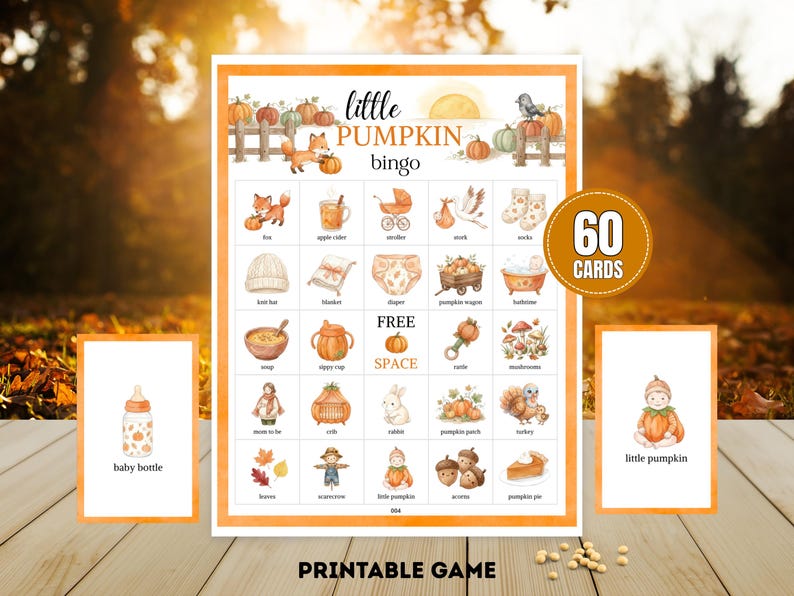 Little Pumpkin Baby Shower Bingo • 60 Printable Cards + 10 Fall Baby ...