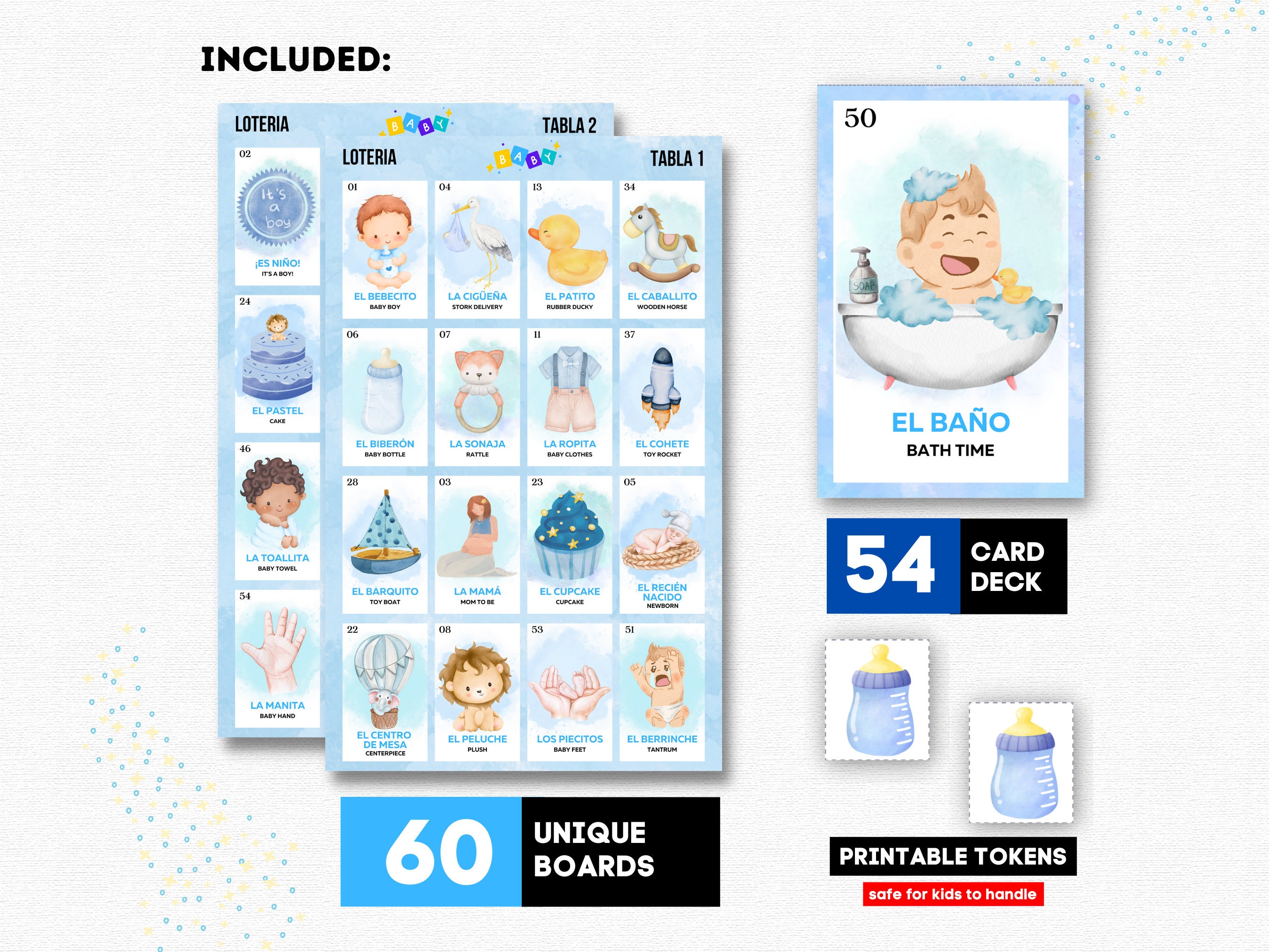 Boy Baby Shower Loteria, Loteria Baby Shower Niño, 60 Unique Boards ...