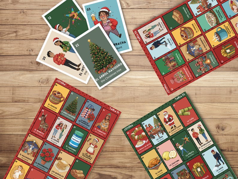 Christmas Latino Loteria, 100 Printable Boards, Multicultural Bilingual ...