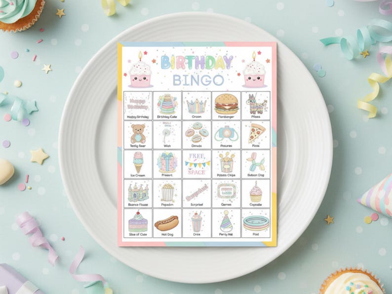 Pastel Birthday Bingo, 30 Printable Cards, Kid's Party Game (digital ...