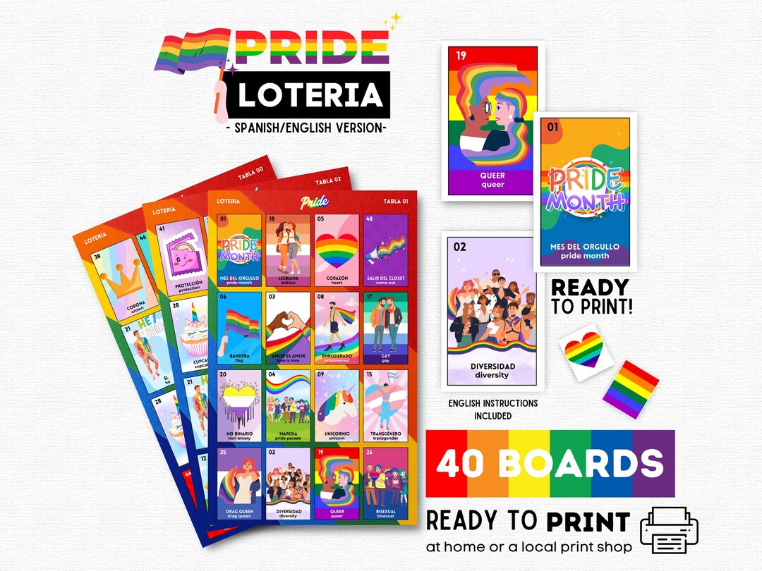 Pride Month Loteria, 40 Boards, LGBTQ+ Rainbow Bingo Game (digital ...