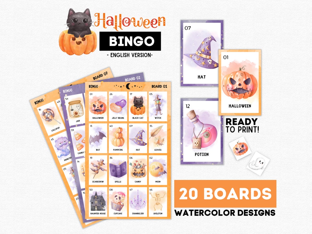 Halloween Bingo Set Spooky Bingo 20 Boards 54 Cards - Etsy