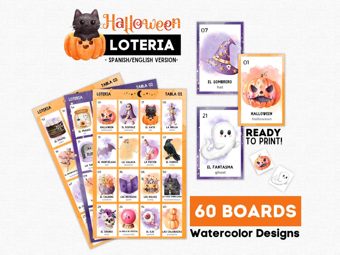 Halloween Loteria, Halloween Bingo, Loteria De Halloween, 60 Boards, 54 ...