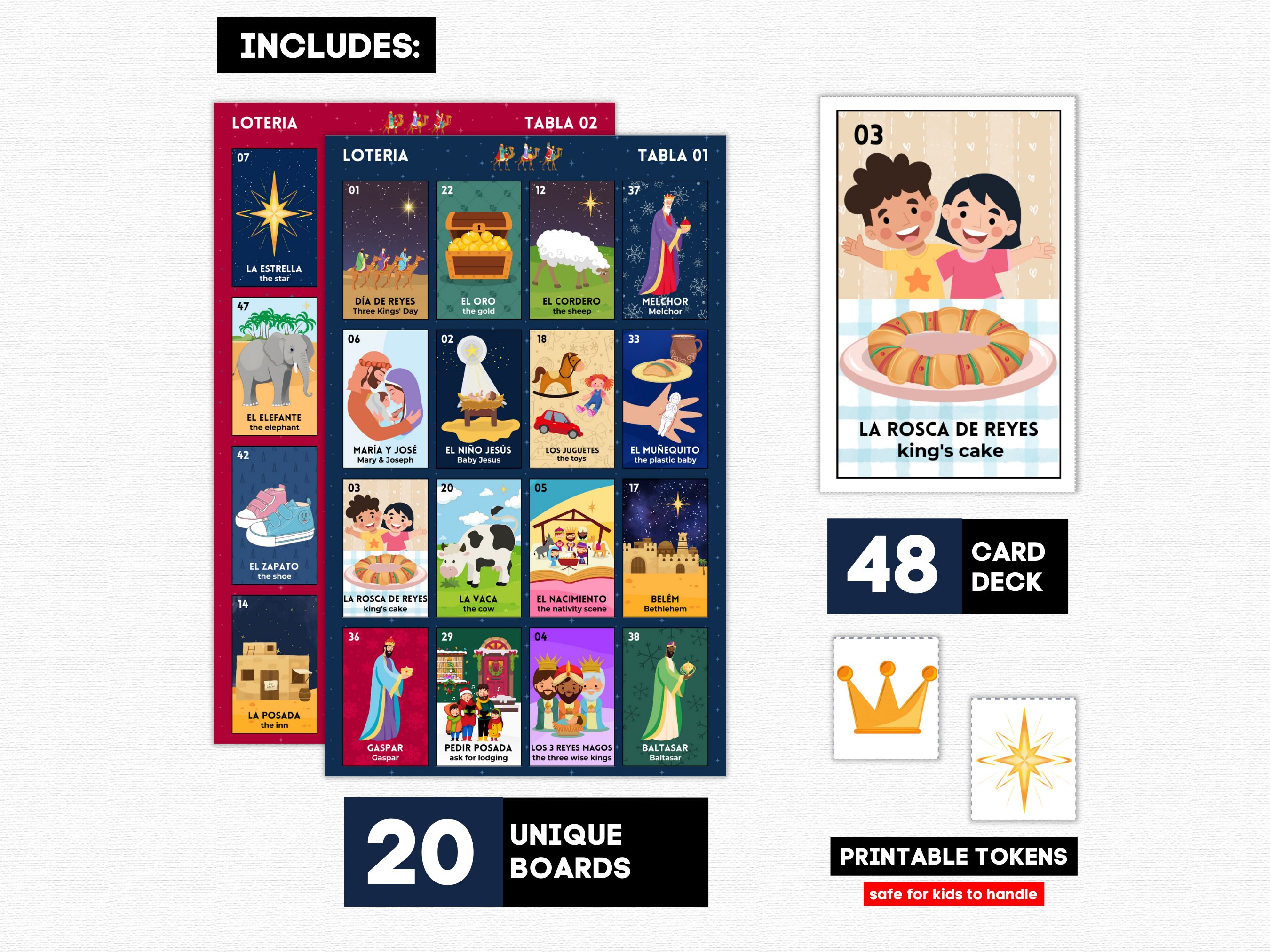 Dia De Reyes Loteria, the Three Kings Bingo Set, 20 Boards, Christmas ...