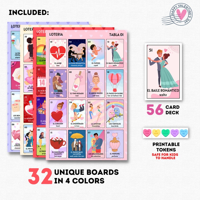 Valentine's Loteria Party Game Love Theme Mexican Loteria Amor Y ...