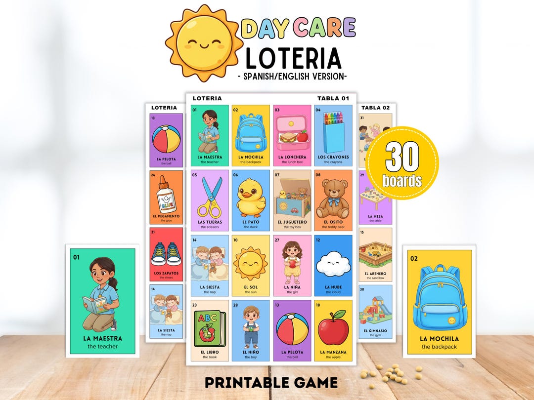 Daycare Loteria Bingo Game, Kindergarten Kids Activity, 30 Printable ...