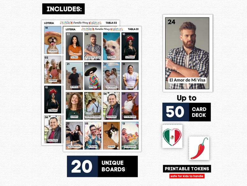 Loteria Personalizada, Loteria Personalizada, Bingo Personalizado, 20 Tableros, Hasta 50 ...