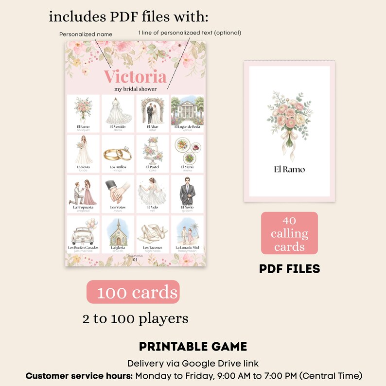 Personalized Bridal Shower Loteria, Custom Bachelorette Party Pink ...