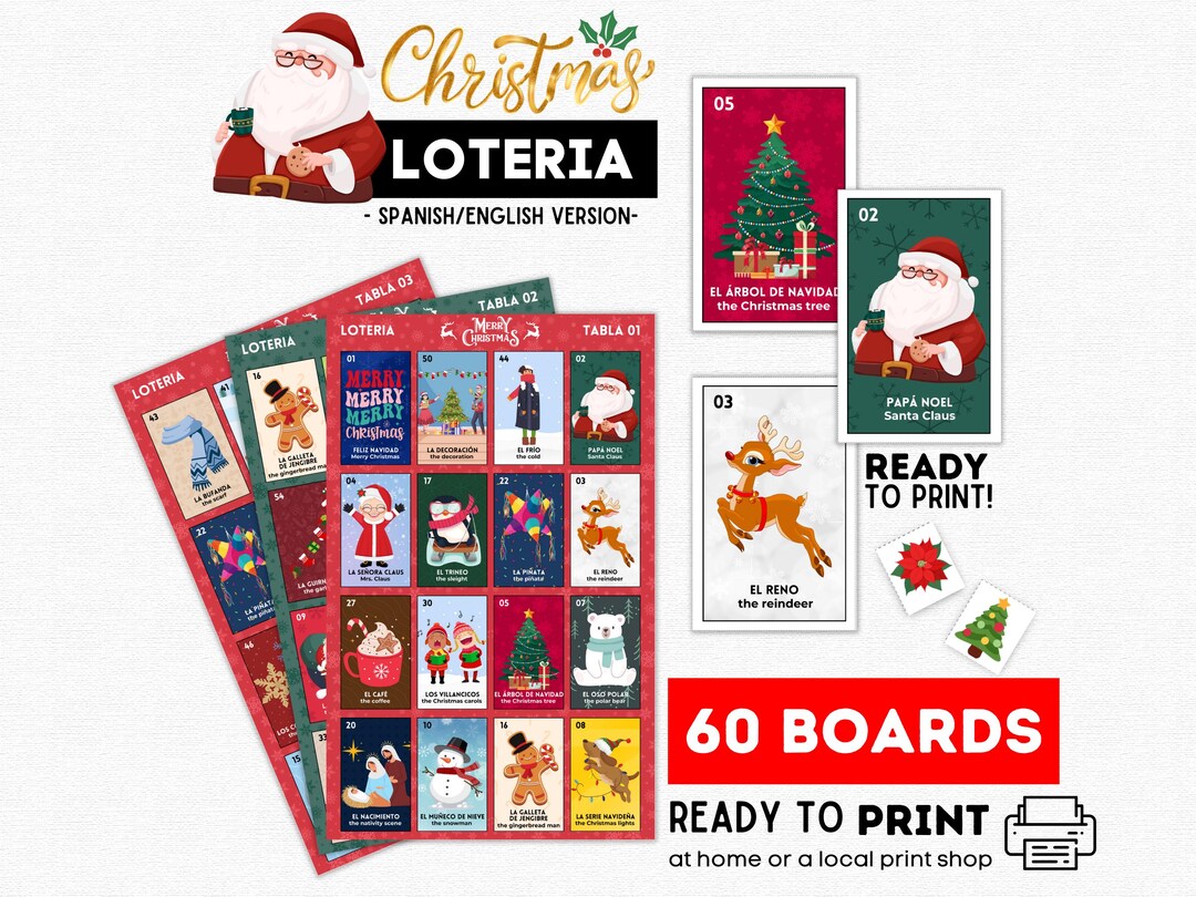 Christmas Loteria, 60 Boards, Loteria Navideña, Bilingual Holiday Bingo ...