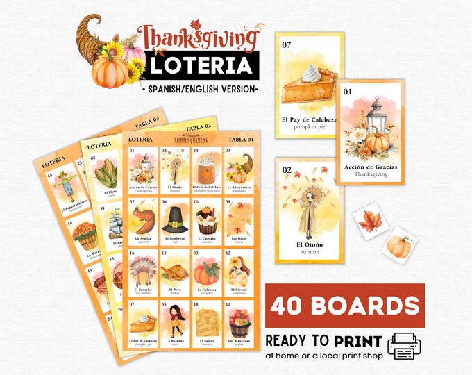 Thanksgiving Bingo Mexican Loteria in Spanish & English | Fun Family ...