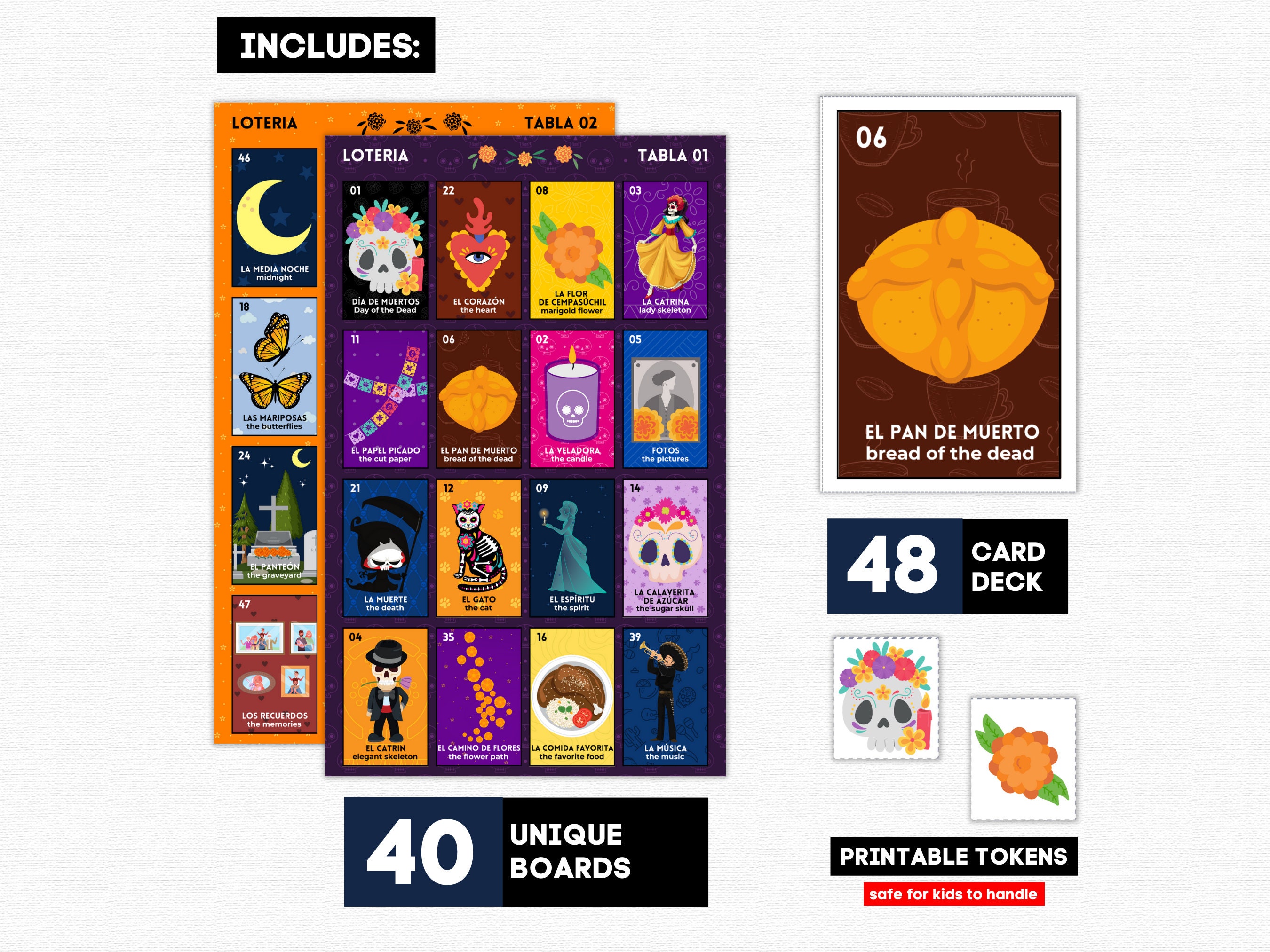 Día De Muertos Loteria, Day of the Dead Bingo, 40 Boards, 48 Cards ...