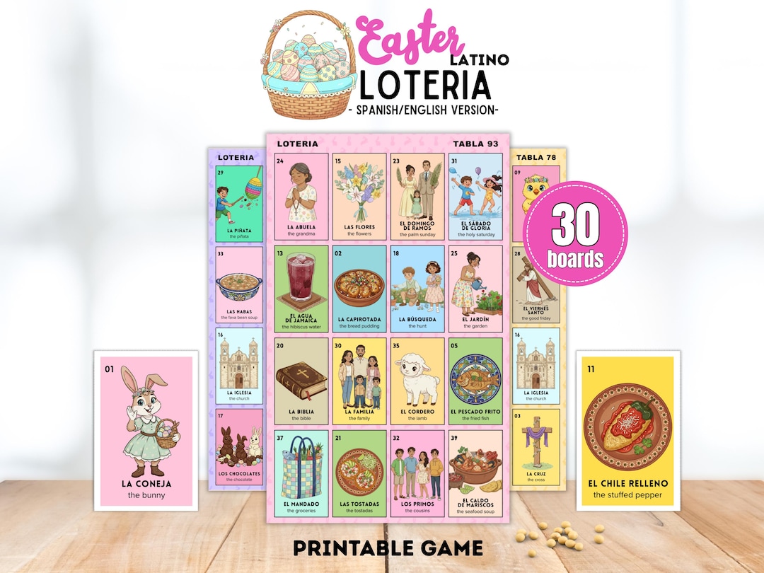 Easter Latino Loteria, Bilingual Holy Week Spring Bingo Game, 30 ...