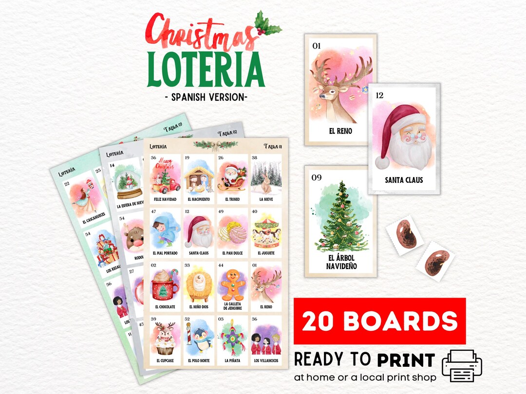 Loteria Navideña, Christmas Loteria • Christmas Bingo • 20 Tableros, 20 ...