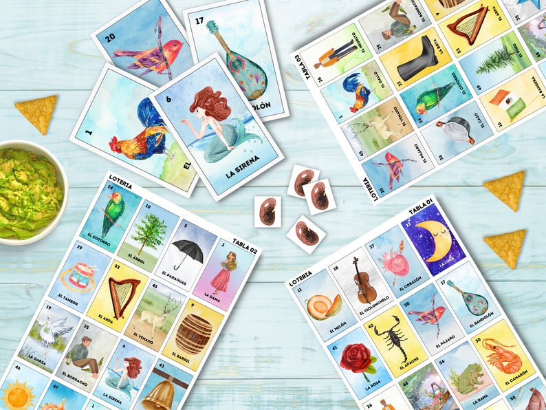 Printable Mexican Loteria Game, 60 CARDS PDF Cinco De Mayo Watercolor ...