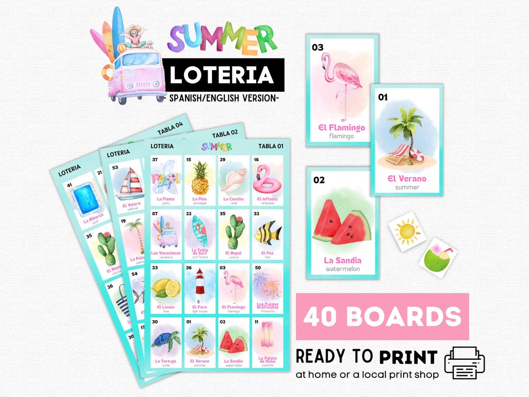 Summer Loteria, Loteria De Verano, 40 Boards, 54 Cards, Pool Party ...