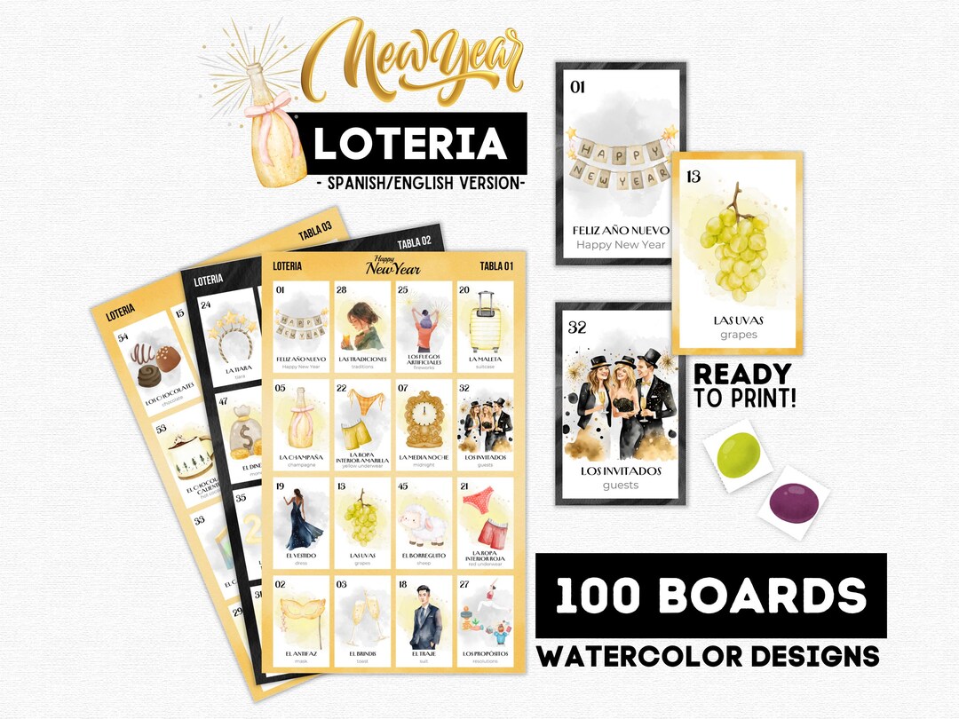 Loteria Año Nuevo, New Year Loteria, 100 Boards, New Year's Eve Party ...