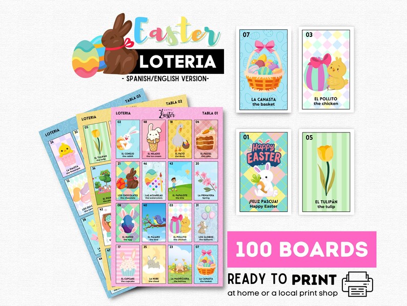 Easter Loteria Printable Game, Bilingual Bingo, Kids Party Family ...