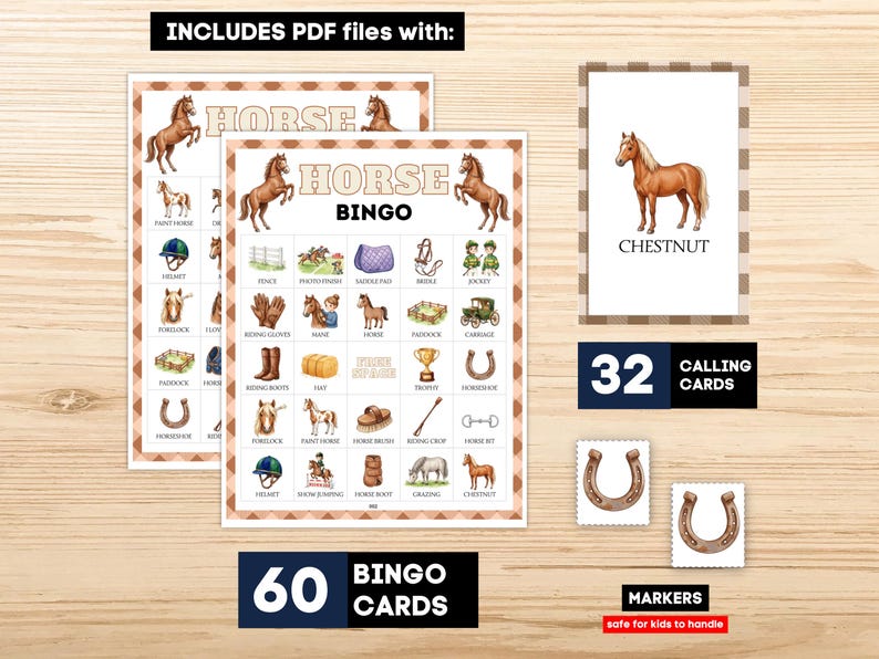 Horse Bingo • 60 Printable Cards • Kentucky Derby Game • Horse Party ...
